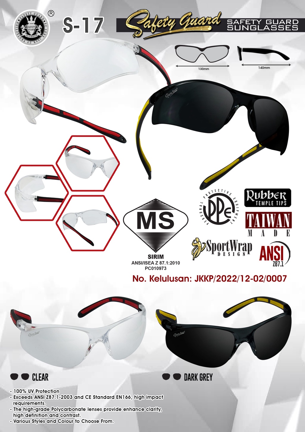 [SIRIM] SAFETY GUARD SAFETY GLASSES/ EYE PROTECTION (S-17) - 100% UV ...