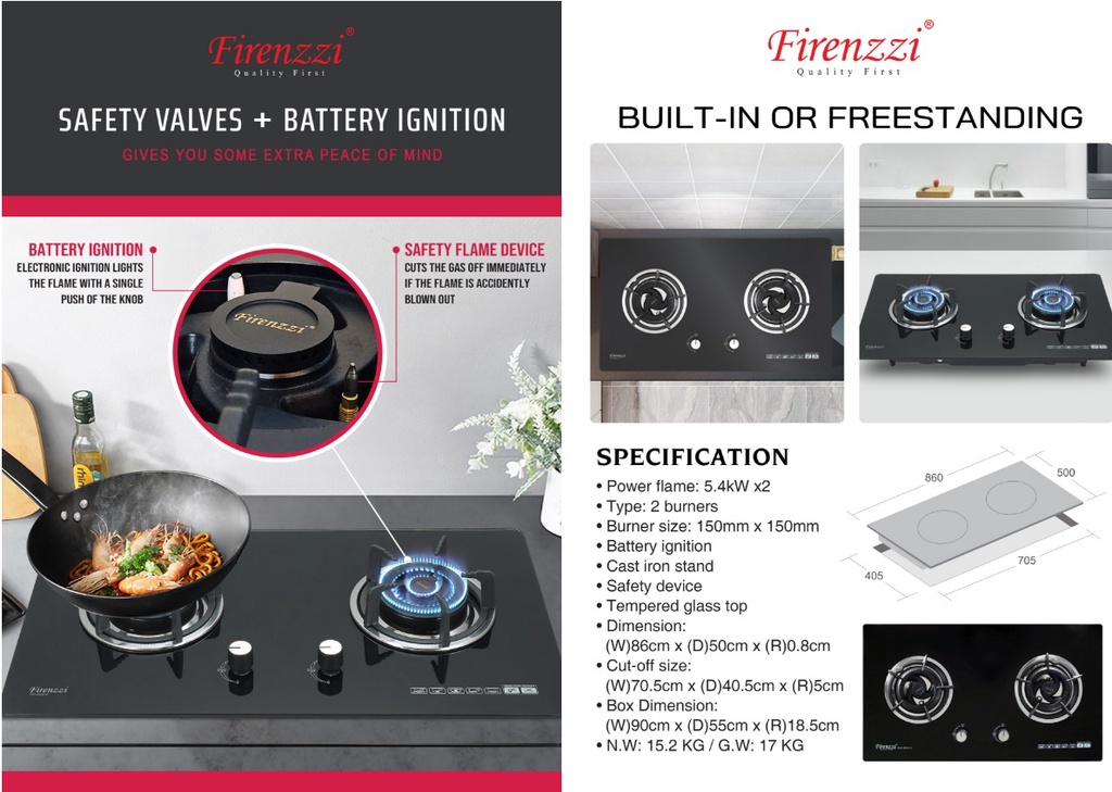 FREE SHIPPING Firenzzi Gas Hob Built In Kitchen Hob Gas Cooker Gas ...
