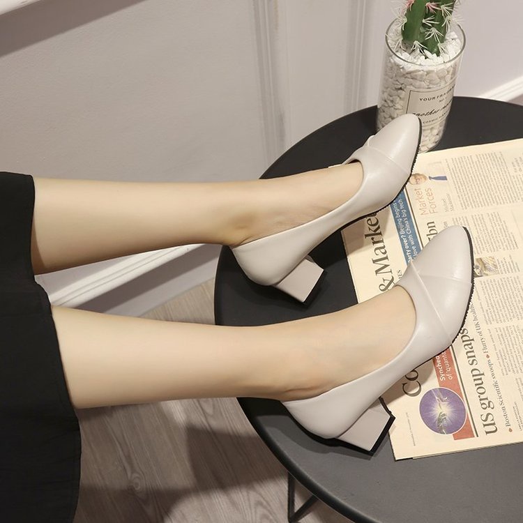 Women's Spring Work Shoes ESWP017-33 Shallow Mouth Thick Medium Heels ...