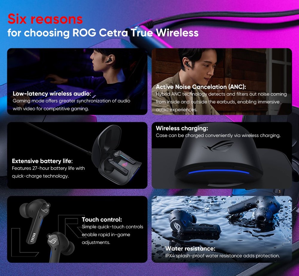 Asus ROG Cetra True Wireless TWS Gaming Headphones | Up To 27-hour ...