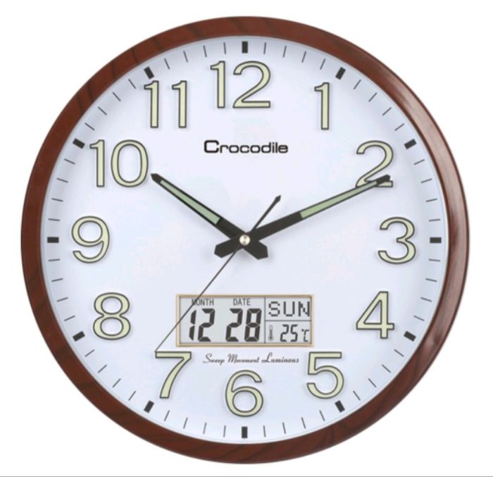 100%ORIGINAL Crocodile CWD0593 Wall Clock With Digital Date(glow in the ...