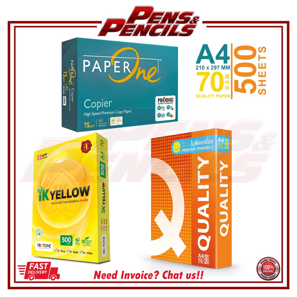 IK Yellow / Quality / PaperOne / Double A / A4 Paper 70gsm 500 Sheets/Ream / Kertas A4 (1Ream ...