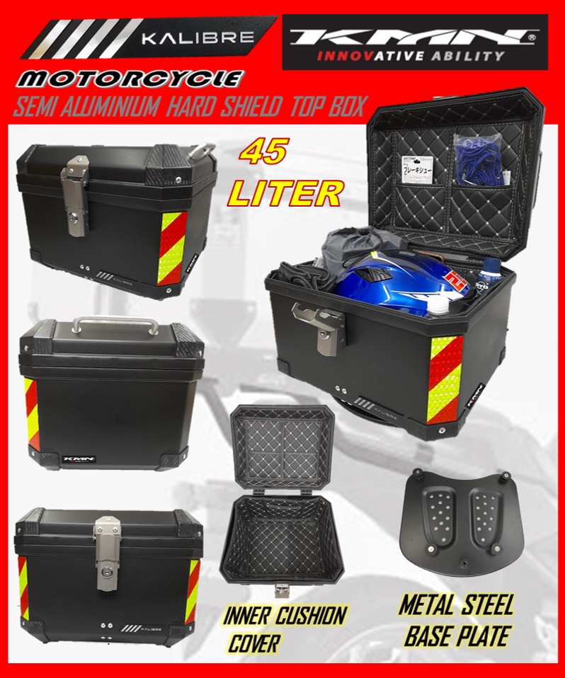 KAWASAKI SEMI ALUMINIUM WATERPPROOF TOP BOX 45LITER MOTORCYCLE HARD ...