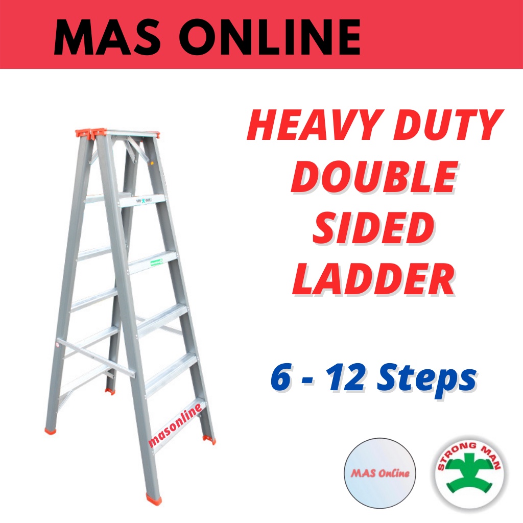 Strongman Double Sided Ladder Heavy Duty Aluminium Step Ladder 5/6/7/8 ...