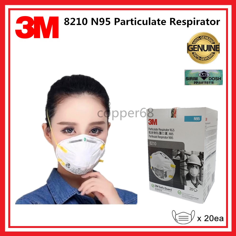 【Genuine】 3M™ 8210 DOSH SIRIM N95 Particulate Respirator Mask (20Pcs/Box) Disposable Dust Face ...