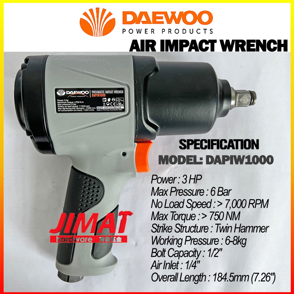 Daewoo 1/2" Dr. Pneumatic Twin Hammer Air Impact Wrench DAPIW1000 Pneumatic Tool car accessories ...