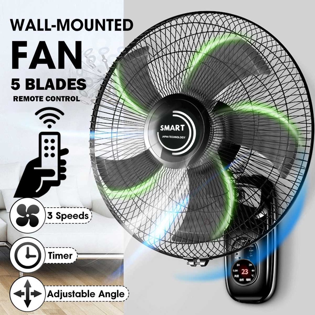 WALL FAN WITH REMOTE CONTROL 16 INCH KIPAS DINDING MURAH 5 AS BLADES 3 ...
