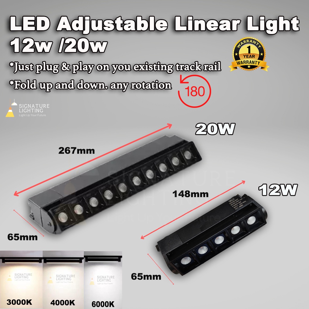 Linear Led Track Light Adjustable Type 12w 20w Fold up & Down 180 ...