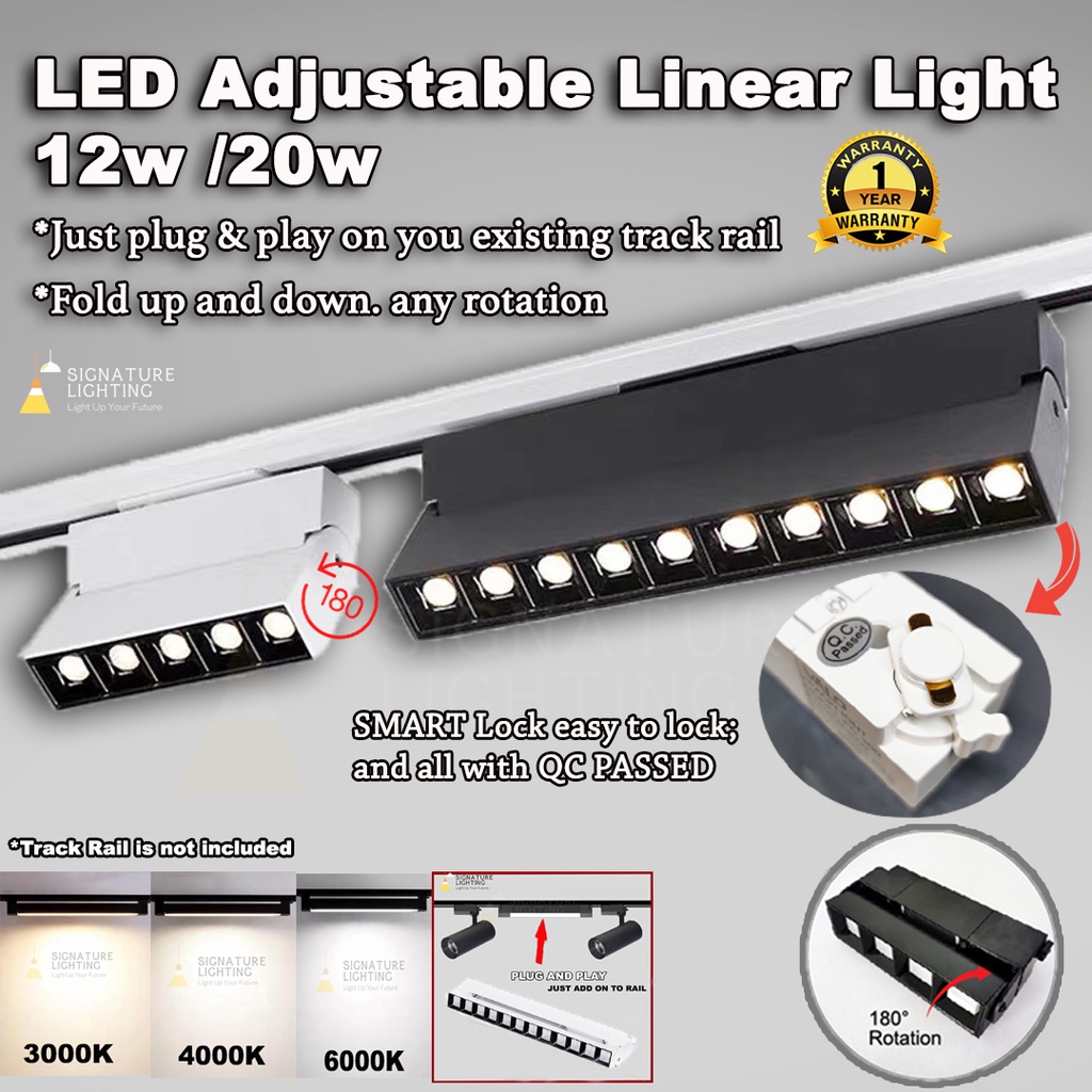 Linear Led Track Light Adjustable Type 12w 20w Fold up & Down 180 ...