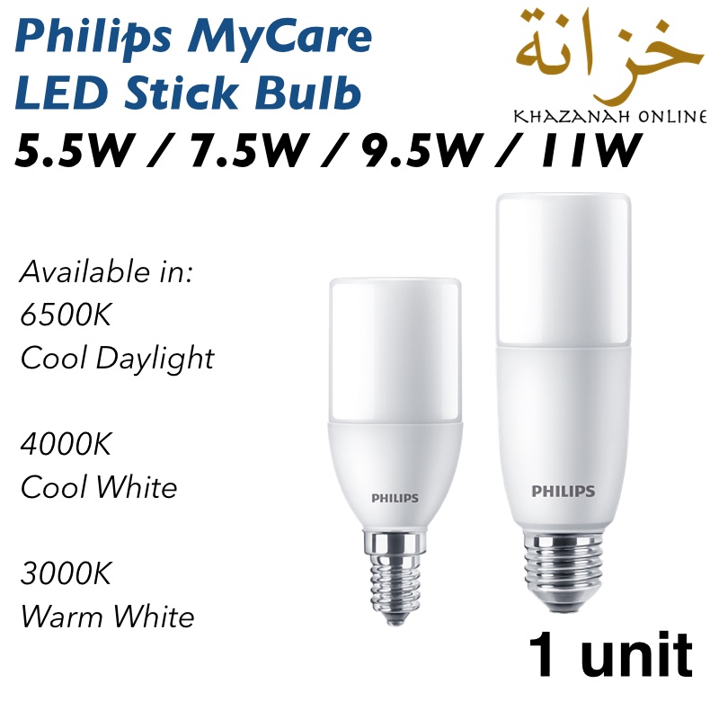 Philips MyCare LED Stick Bulb 5.5W 7.5W 9.5W 11W | E14 E27 ( 6500K / 4000K / 3000K ) | Shopee ...