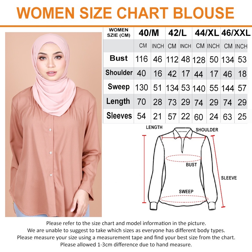 Baju Raya 2024 MK Blouse Muslimah Shahreen High Collar Front Button ...
