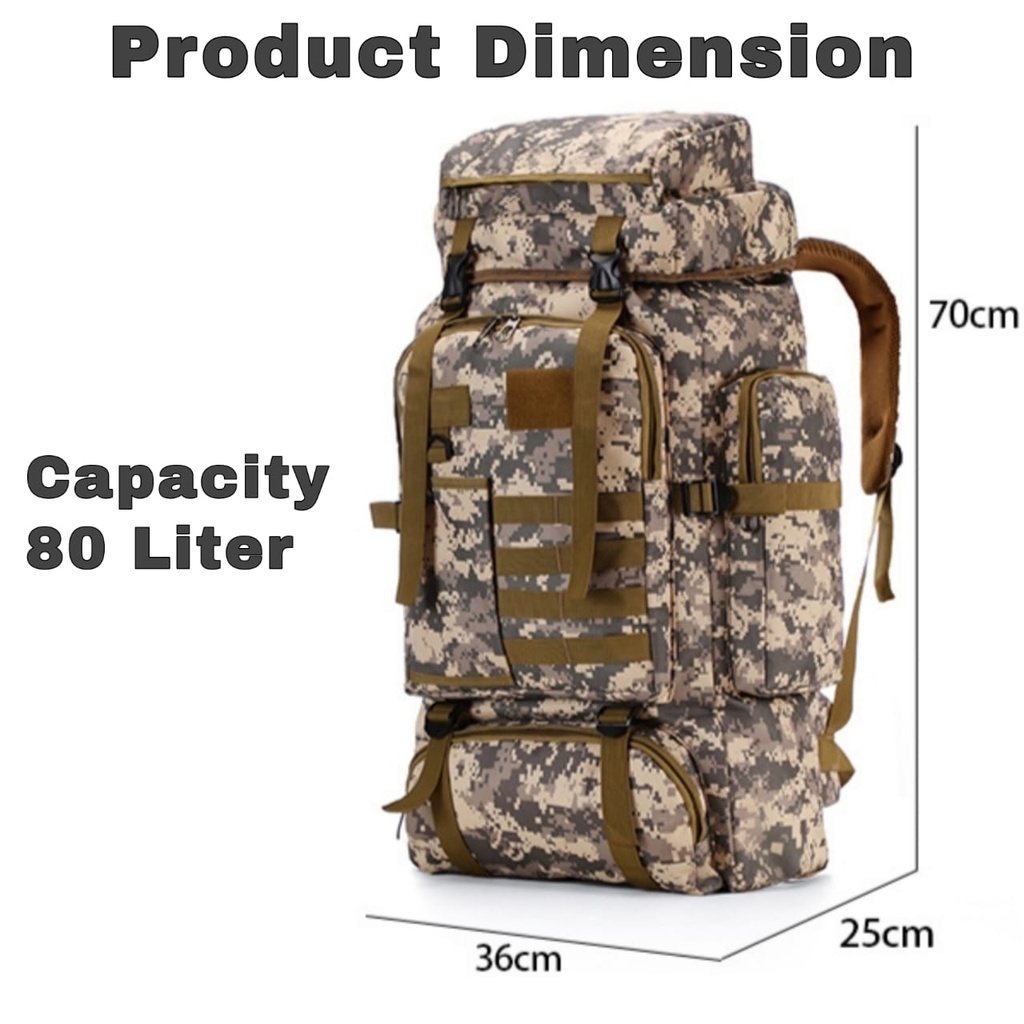 70L Large Capacity Backpack Waterproof Beg Hiking Bag Military Daki ...