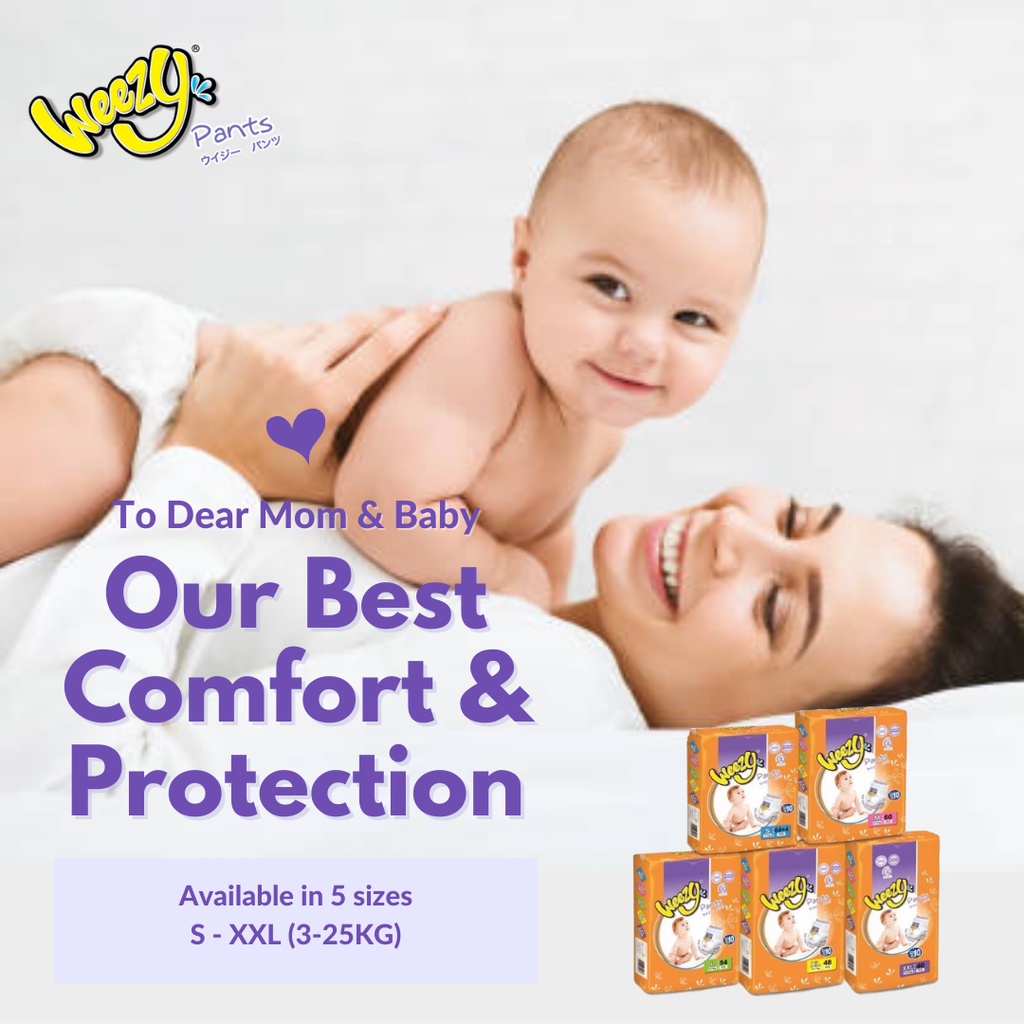 Weezy Baby Disposable Diaper Pants 4 pack Jumbo Pack(S68 / M60 / L54 ...