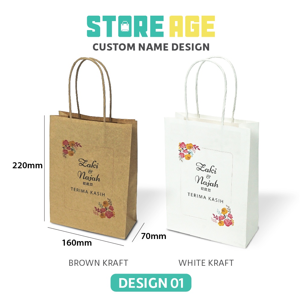Store Age [100pcs] CETAK NAMA Paper Bag S Size Wedding Doorgift ...