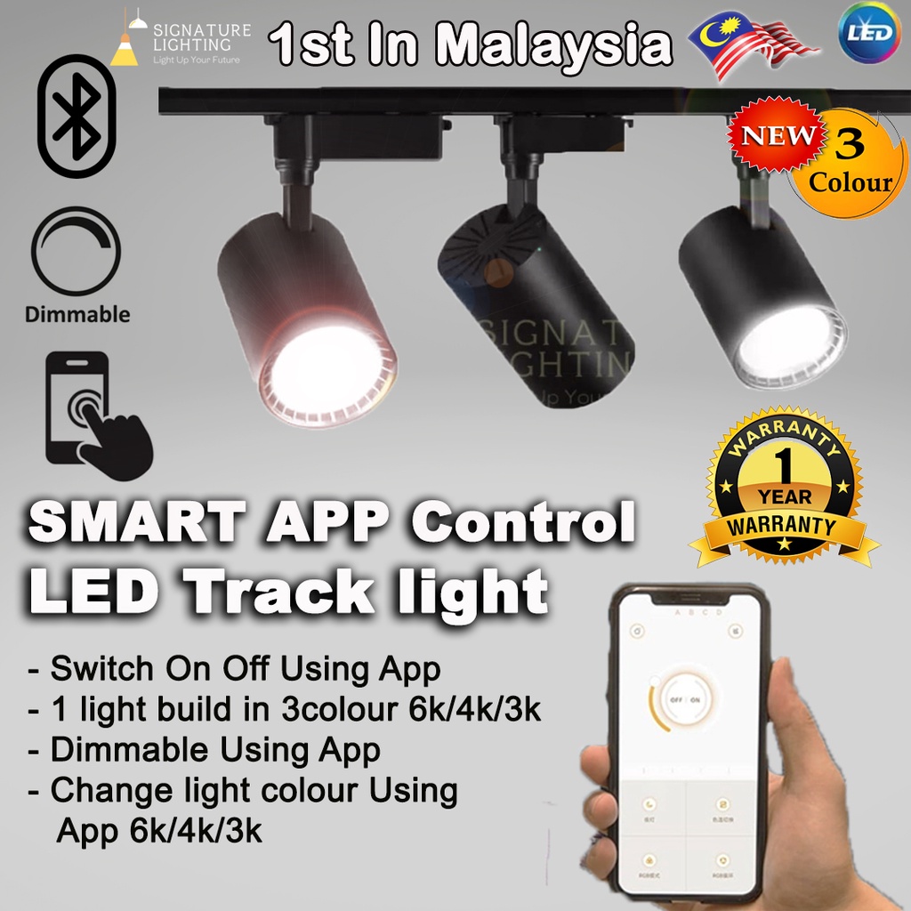 Smart 12w Track light Spotlight 3 Colour 3in1 Ceiling Light Hitam Putih ...