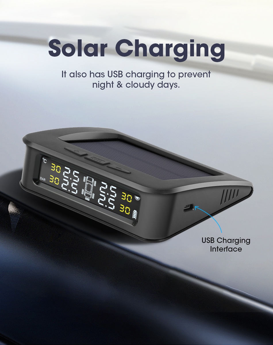 KOMES Solar-Powered Wireless TPMS( Tire Pressure Monitoring System) ,Real-Time Monitoring For ...