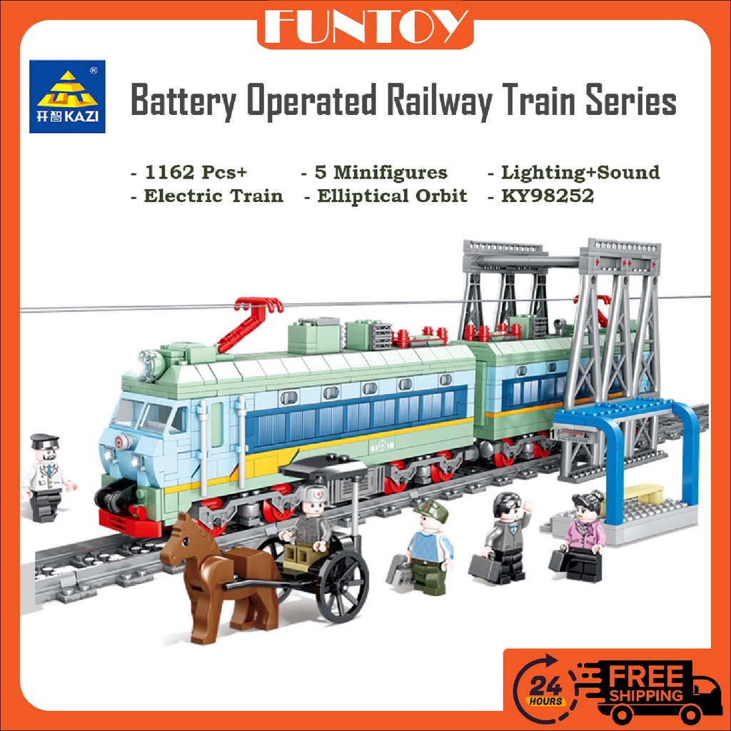 KAZI 98254 Electric Railway Train Battery Operated Building Blocks w/Track Bricks Toys Kids Gift ...