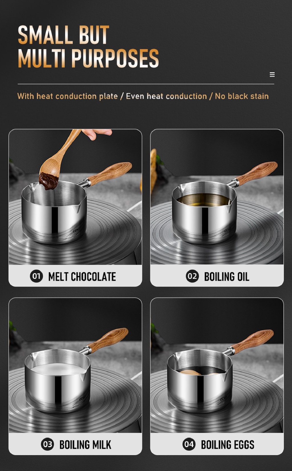 CCKO Mini Saucepan Small sized Pot with Rosewood Handle 304 Food Grade ...