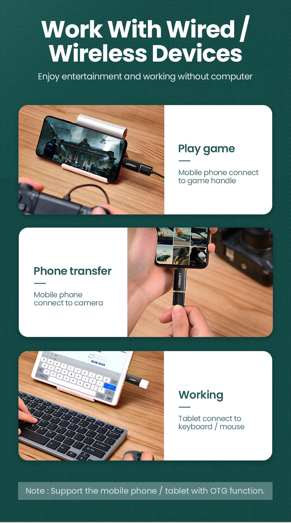 UGREEN Micro USB to USB 2.0 OTG Adapter Data Transfer OTG Game ...