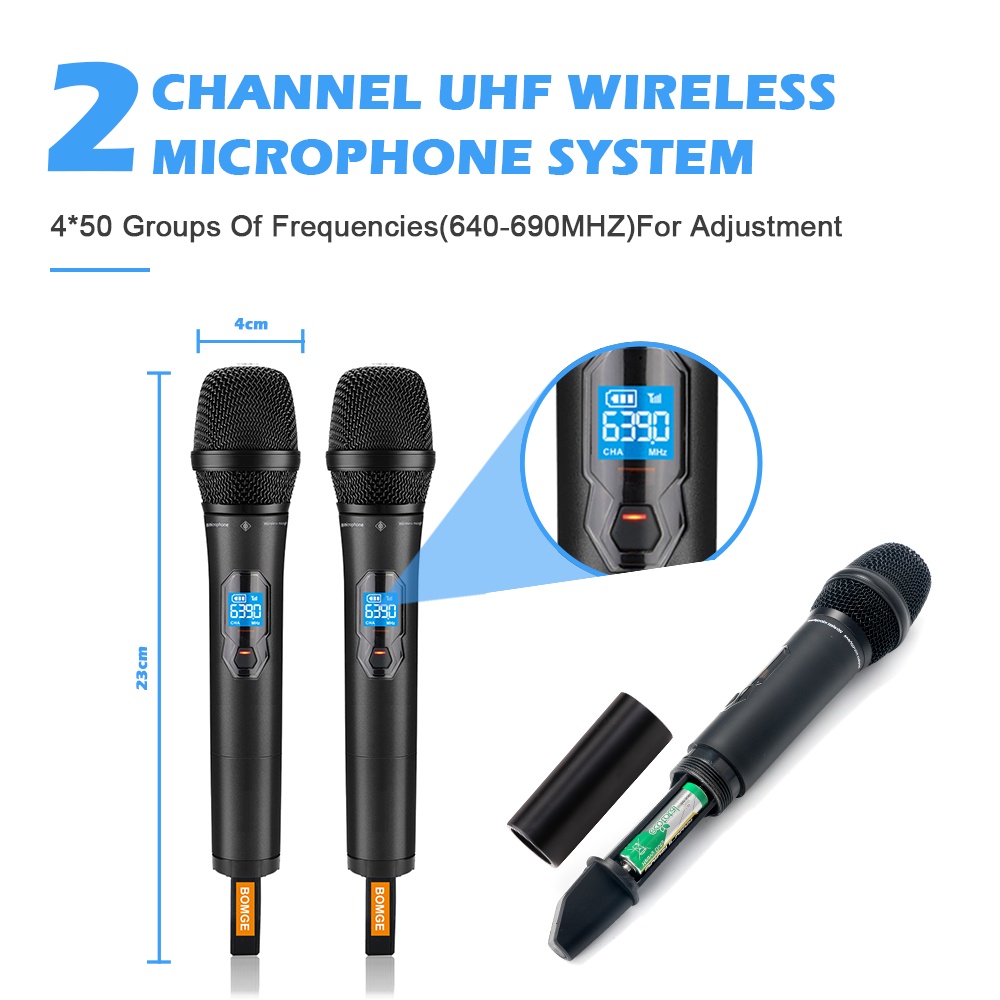 BOMGE Wireless Microphone,Metal Dual Professional UHF Microphone System for Home Karaoke ...