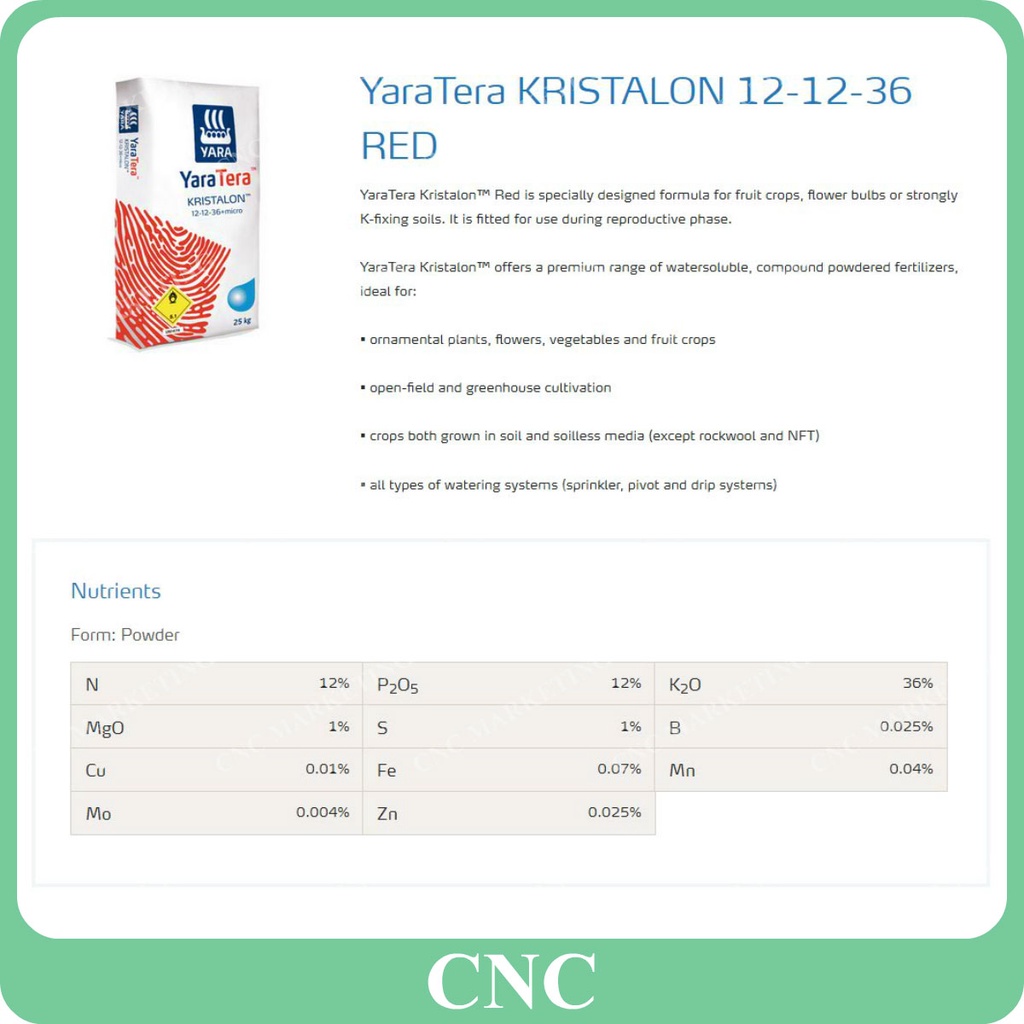 [REPACK] 1KG YaraTera Kristalon Red 12-12-36 Yara Baja Foliar ...