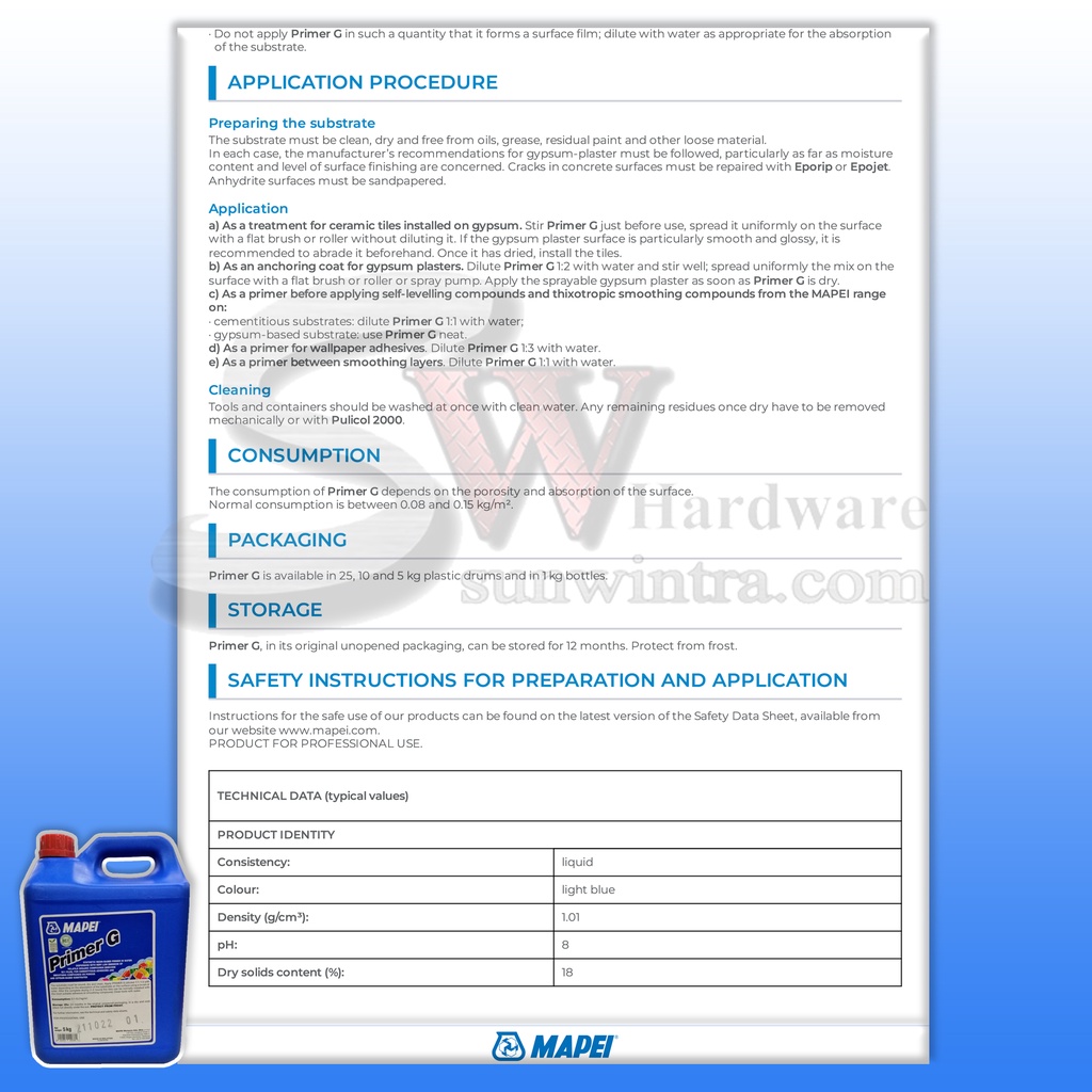 SW HARDWARE 5KG MAPEI PRIMER G (FOR SELF LEVELING USE) | Shopee Malaysia