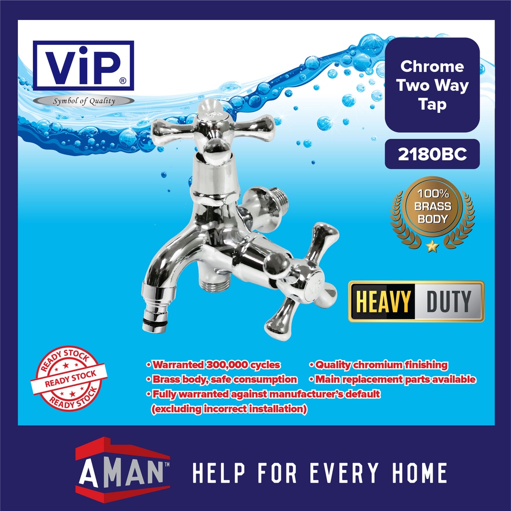 ViP 2-Way Heavy Duty Chrome Plated Brass Body Bibtap Water Tap With ...