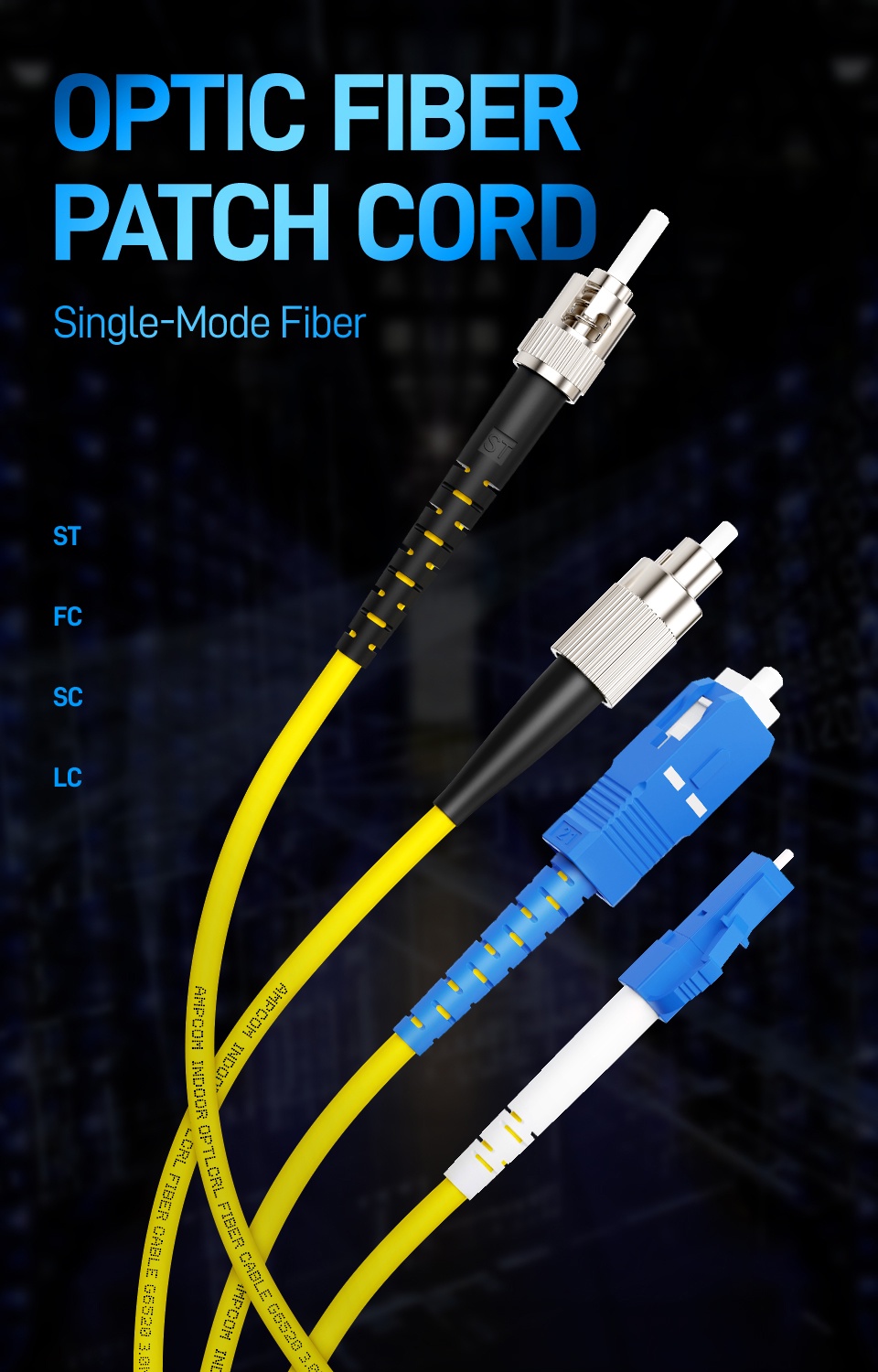 AMPCOM SC LC FC ST Optical Fiber Patch Cable Simplex 9/125μm UPC To UPC ...