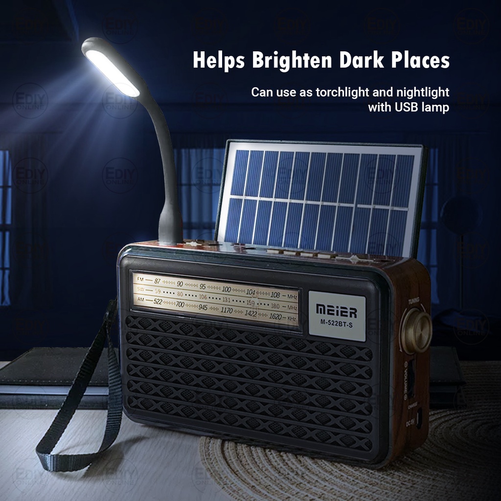 Solar Power Bank + FM Radio + USB Lamp Rechargeable Wireless Retro ...