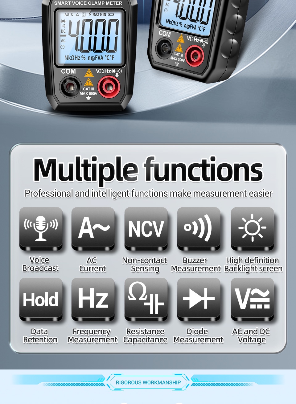 ANENG AT619 Clamp Meter AC Current Voice Broadcast Multimeter Ammeter ...