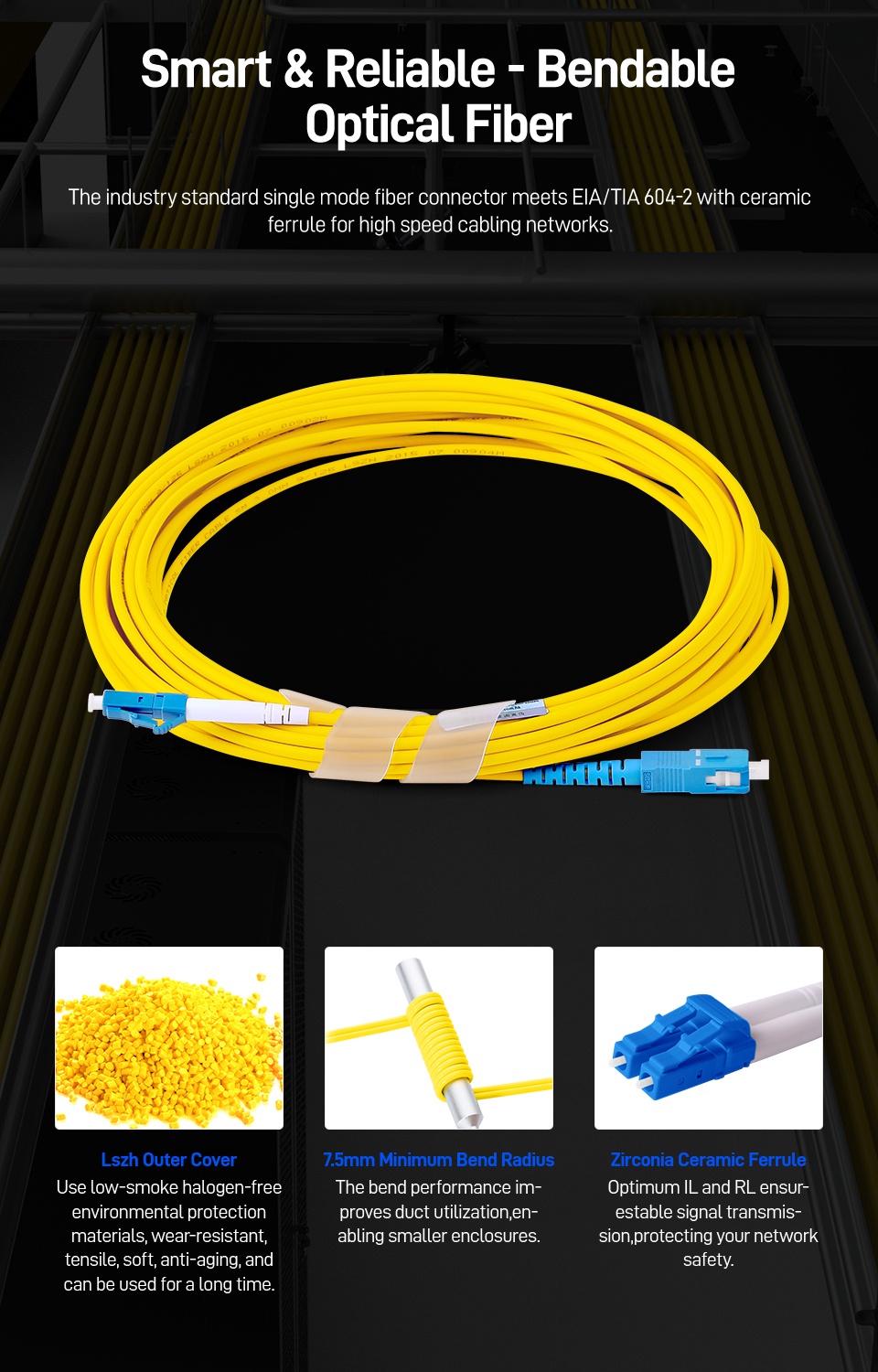 AMPCOM SC LC FC ST Optical Fiber Patch Cable Simplex 9/125μm UPC To UPC ...