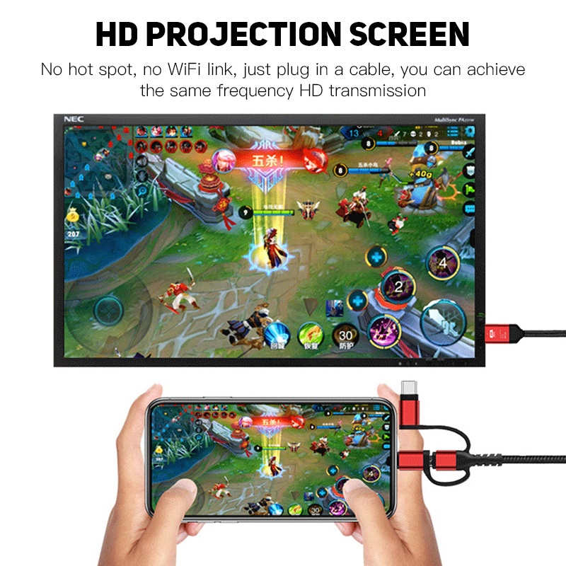 3in1 Mirascreen HDMI Same Screen Adapter Cable Phone to TV HD Converter ...