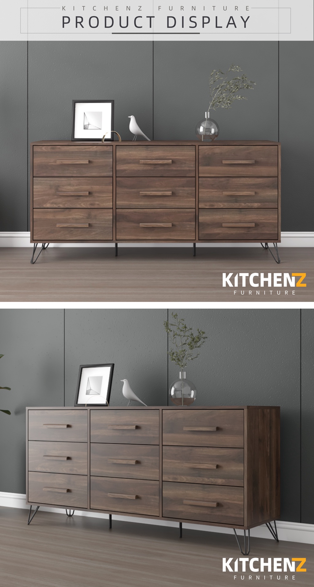 KitchenZ Victor Series 5Ft Display Cabinet with Drawer Storage Cabinet ...