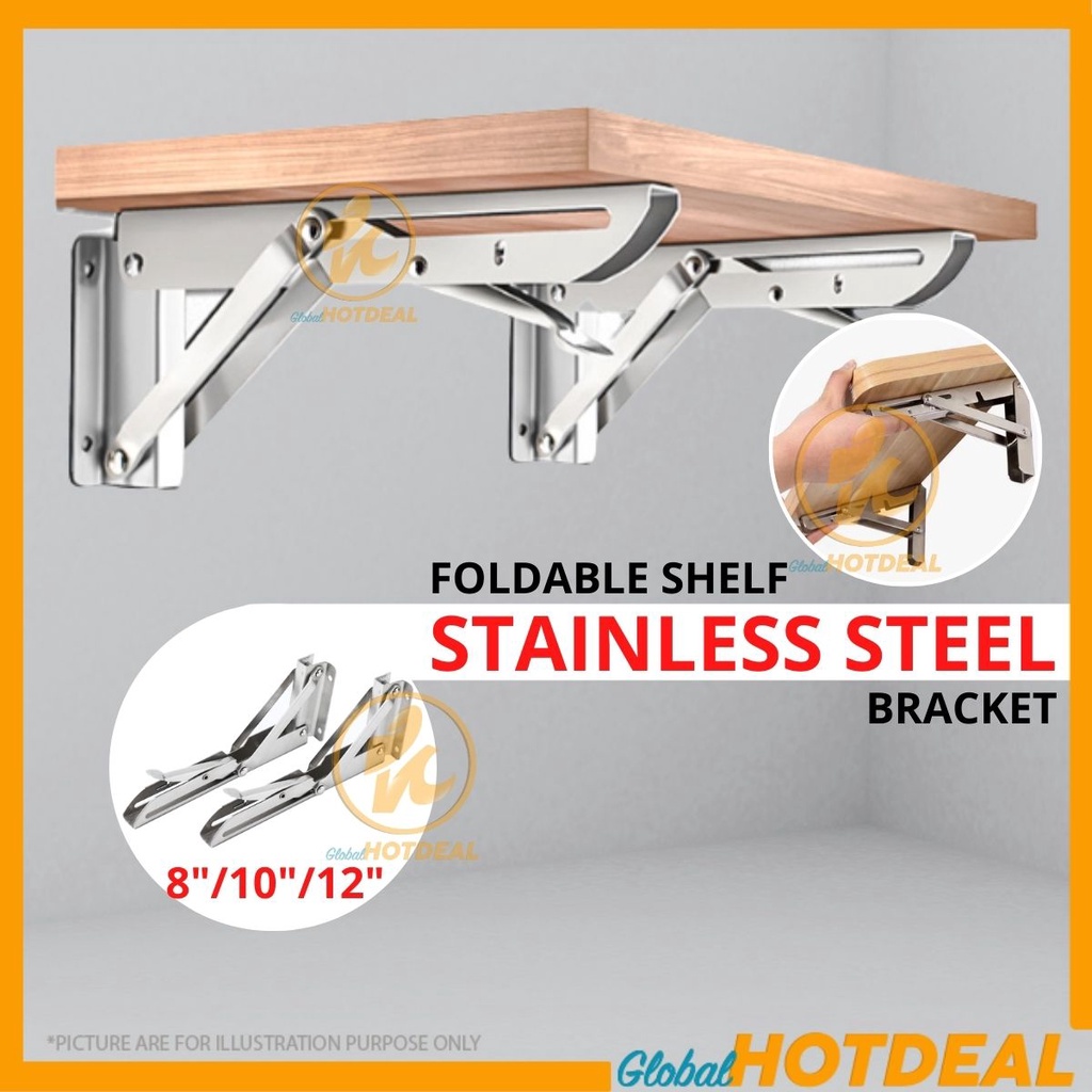 [PAIR] STAINLESS STEEL Bracket L Foldable Bracket Para Dapur Dinding ...