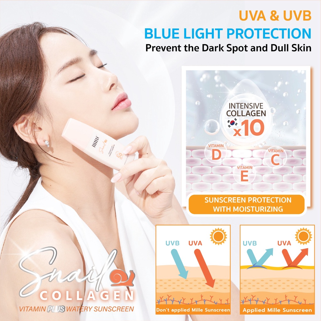 MILLE Snail Collagen Vitamin Plus Watery Sunscreen SPF50 PA+++ | Shopee ...