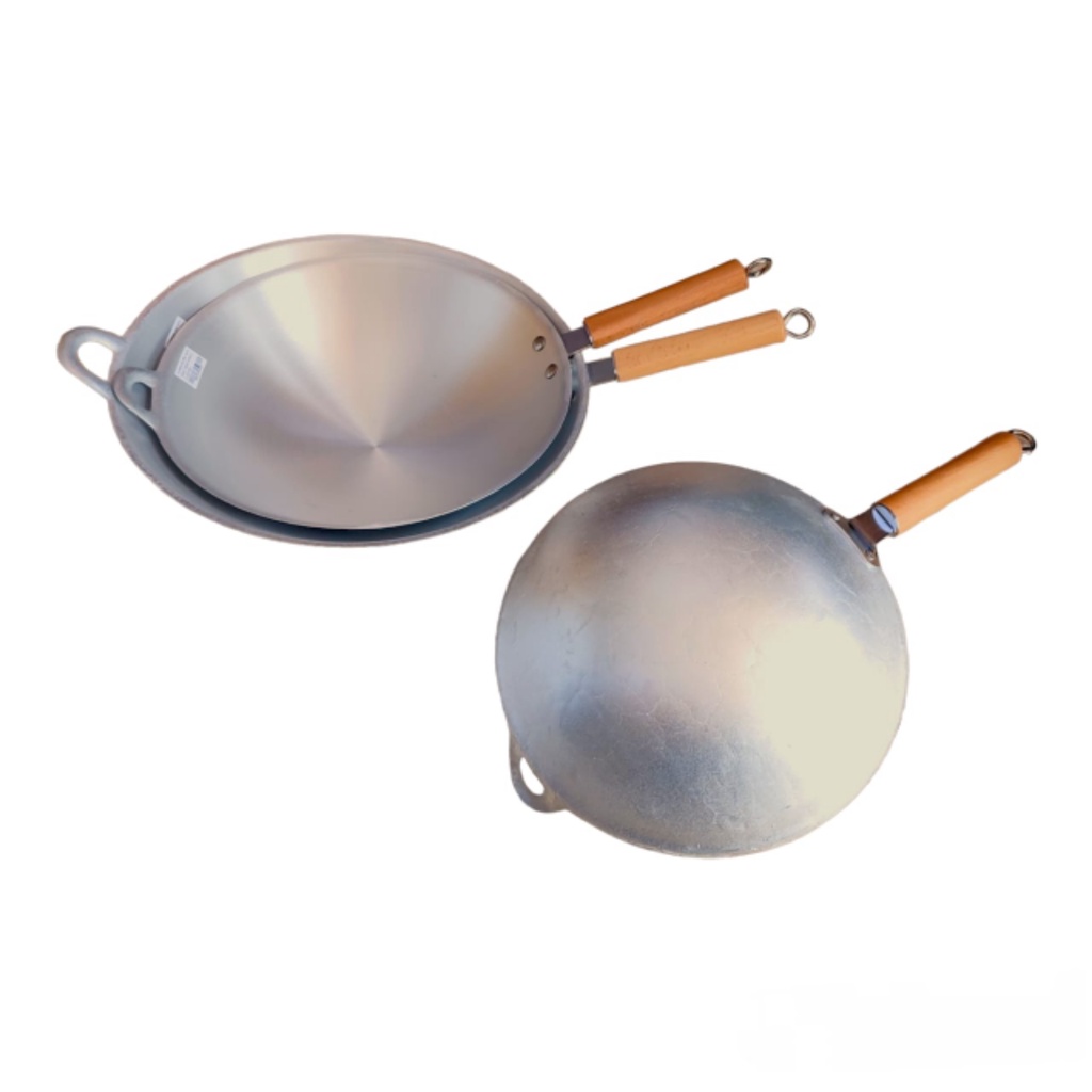 Aluminium Kuali tangkai 12inch-16inch /Aluminium Polish wok with wood ...