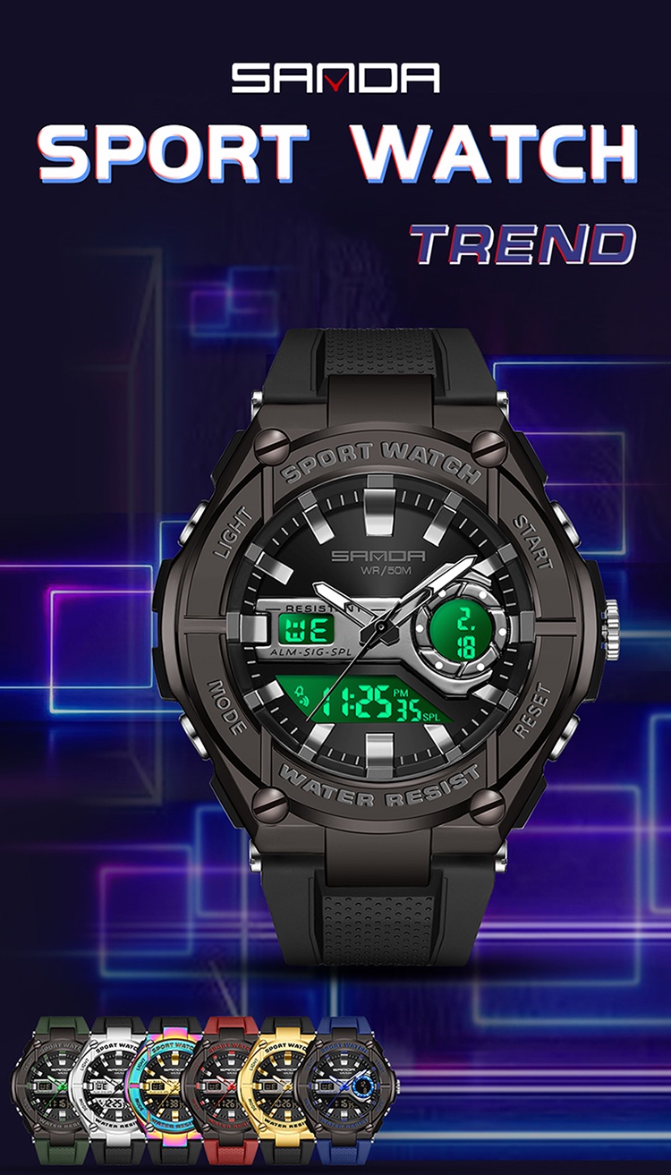SANDA Waterproof Sports Men's Watch Multi-functional Sports Luxury ...