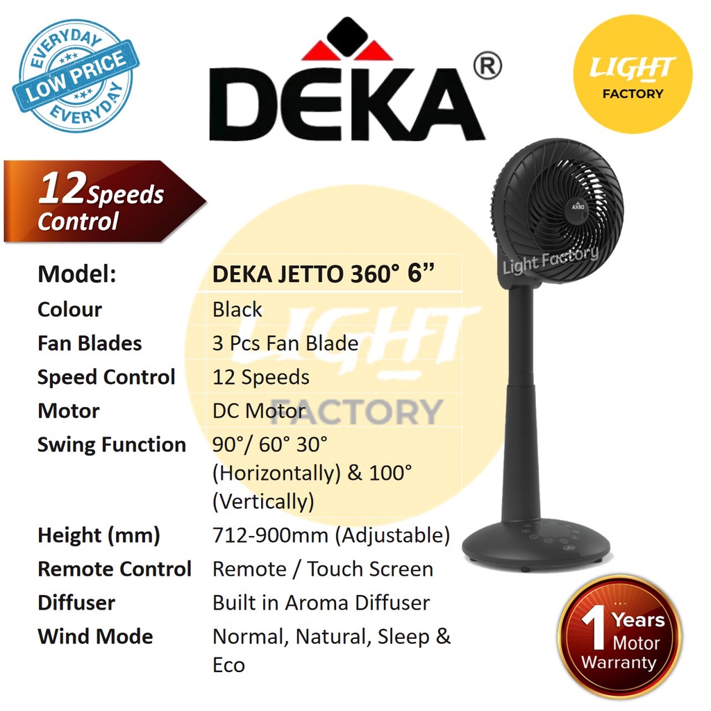 🔥NEW🔥DEKA JETTO-STF360 DC Motor Stand Fan/Table Fan 6" 3 Blades Air ...