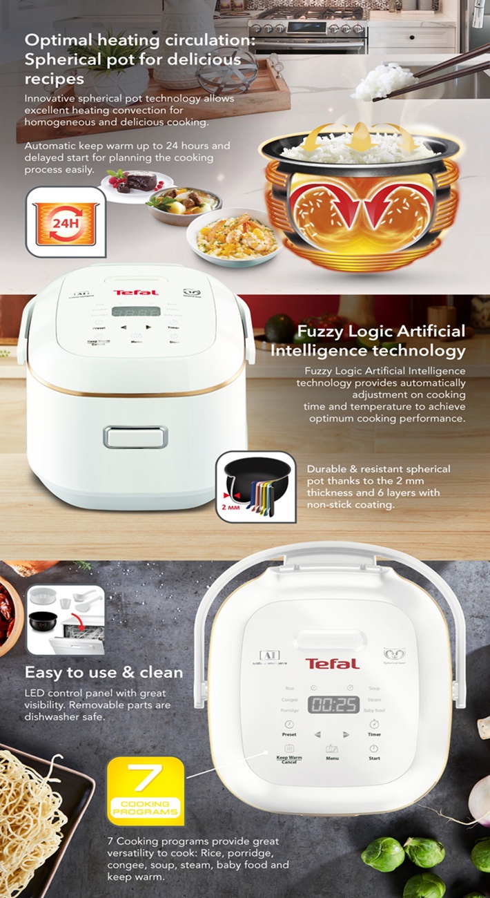 Tefal 0.7L RK6011 Mini Spherical Fuzzy Logic Rice Cooker | RK601 ...