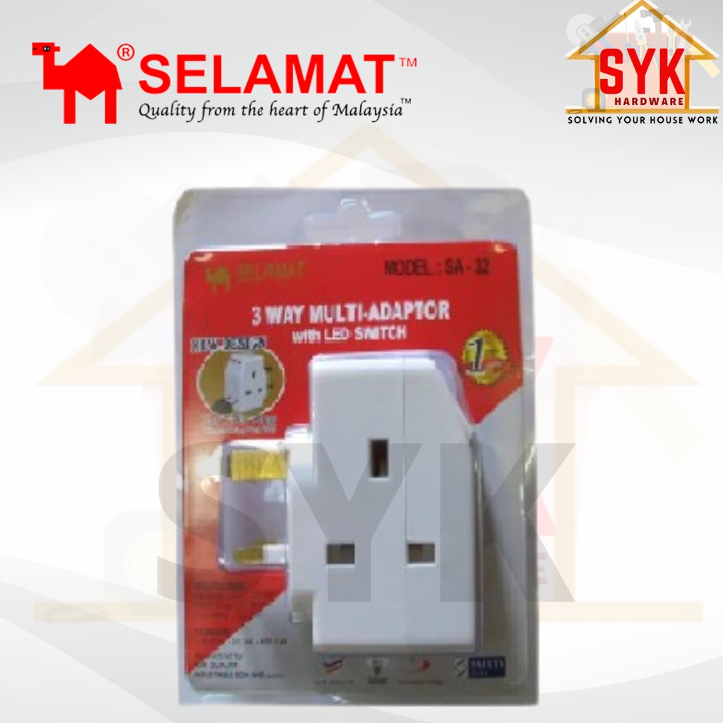 SYK Selamat SA-32 Sirim 3 Way Multi-Adaptor With LED Switch 13A Fuse ...