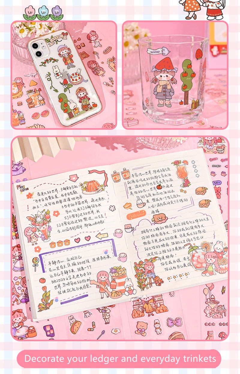20 Sheets Pack - DIY Cute Long Strip Stickers Girl gift hand ledger ...