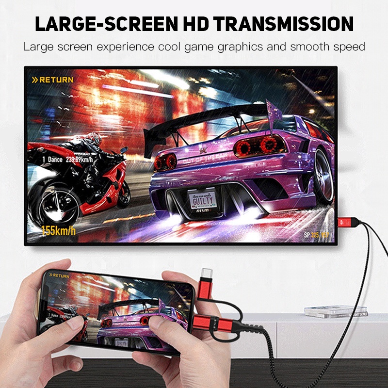 3in1 Mirascreen HDMI Same Screen Adapter Cable Phone to TV HD Converter ...
