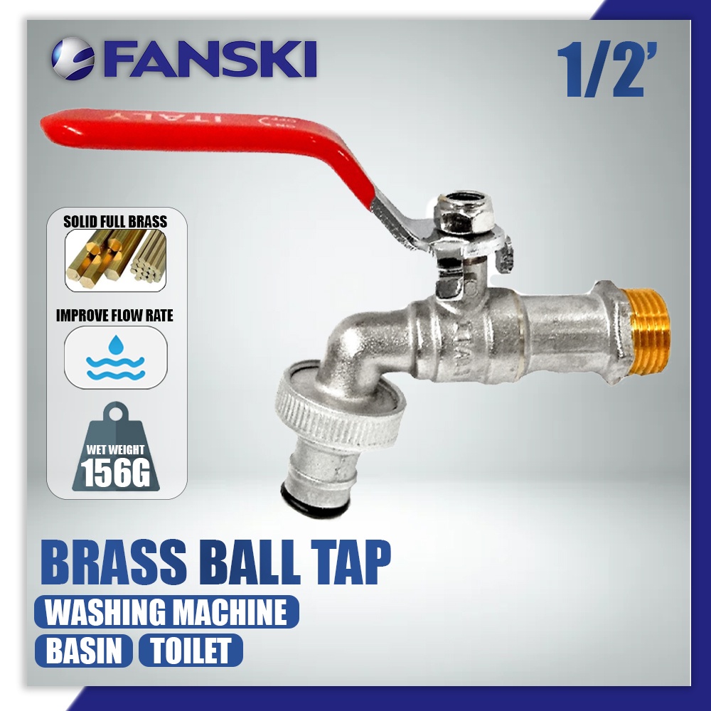 AG-017 ½” SOLID BRASS BIBCOCK FAUCET BALL VALVE BIB TAP WALL MOUNTED ...