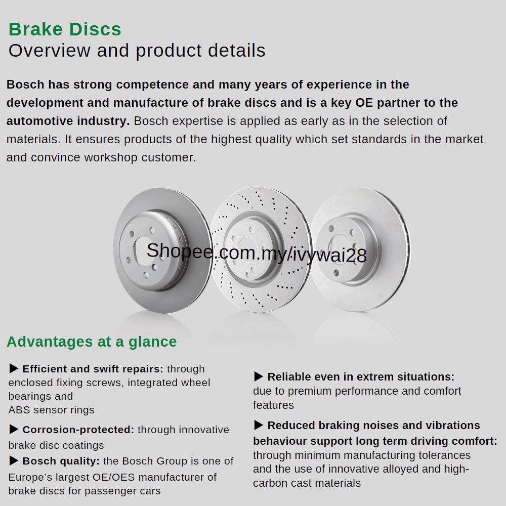BOSCH Front Disc Rotor Brake Disc Perodua VIVA 660 850 1.0 ELITE ...
