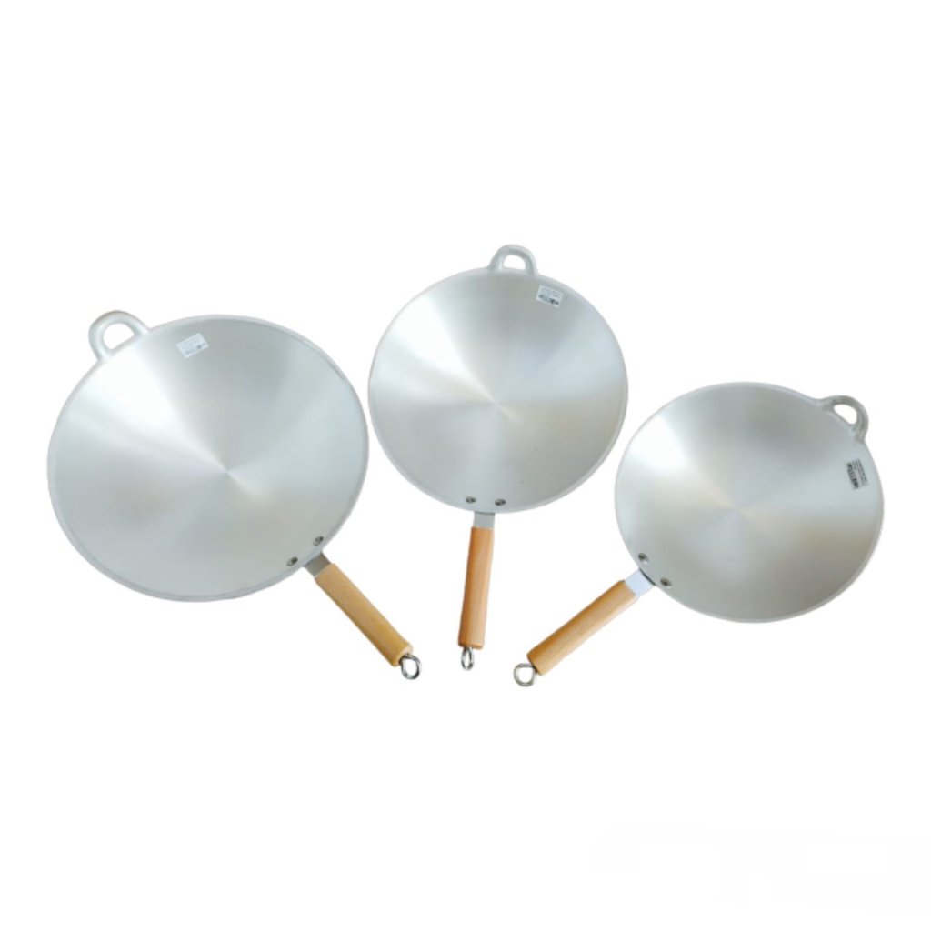 Aluminium Kuali tangkai 12inch-16inch /Aluminium Polish wok with wood ...