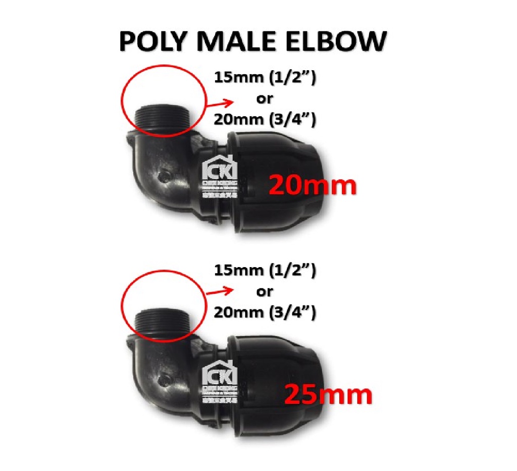 Poly Pipe Fitting Elbow Poly Bend Male Thread Female Poly Elbow 15mm ...