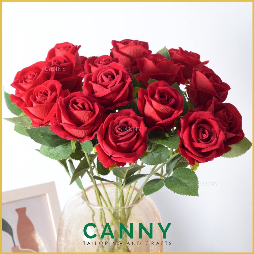 (1pcs) Artificial Roses Flower Fabric Material / Bunga Ros Untuk Hiasan ...
