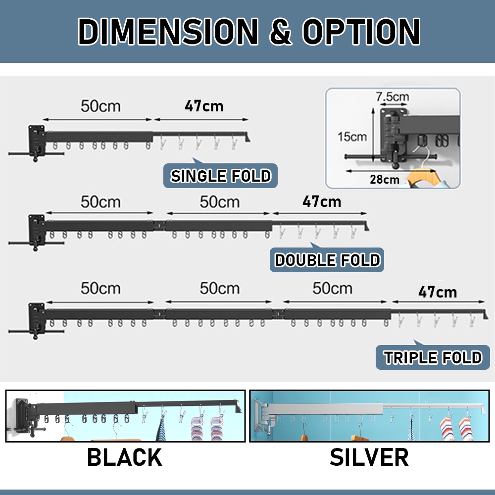 Encora Foldable Wall-Mounted Clothes Drying Rack Rak Lipat Penyidai ...