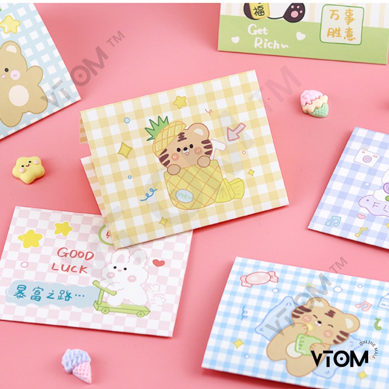 VTOM Cute Cartoon Animal Greeting Card Mini Wish Card Birthday Kad ...