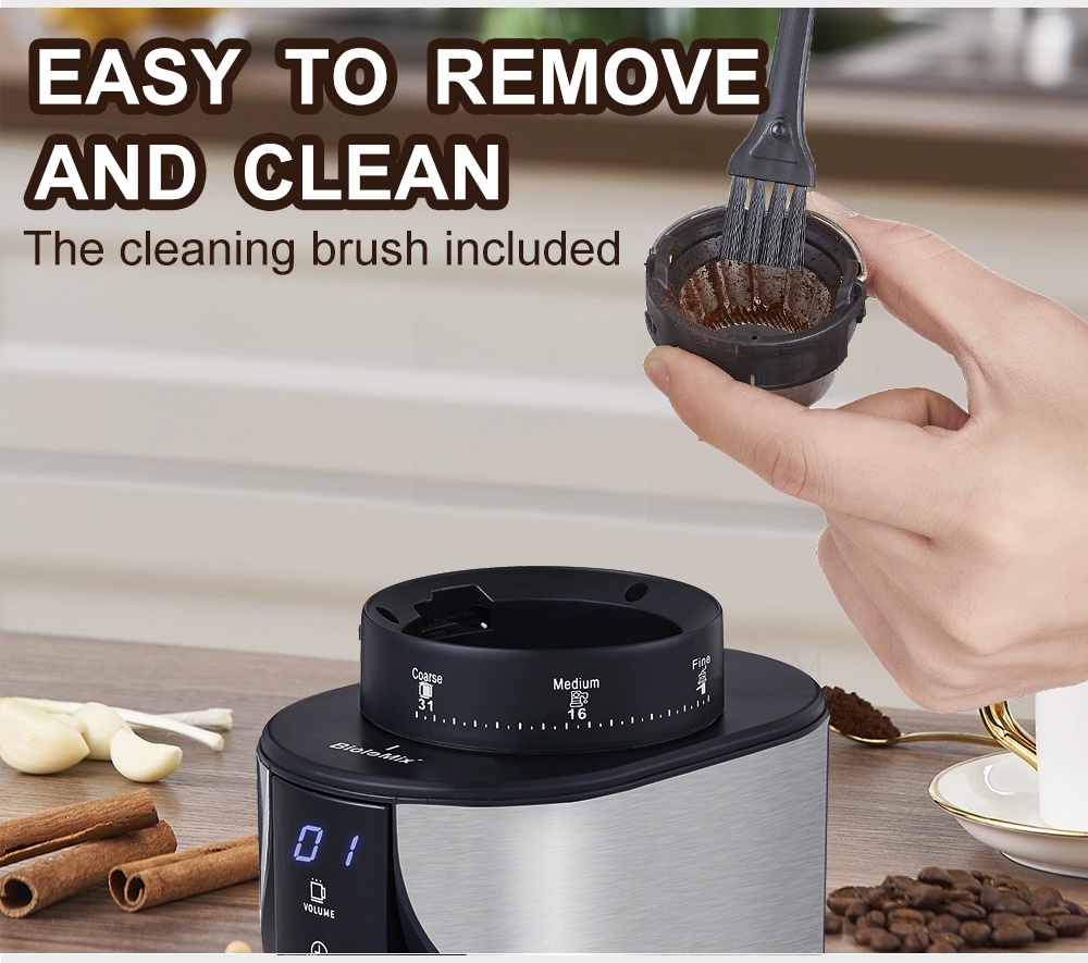 Biolomix Electric Automatic Conical Burr Coffee Bean Grinder Touch LCD ...